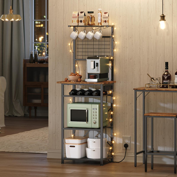 Borough Wharf Bakers Rack, Microwave Stand With Power Outlet, Coffee Bar Station With Wine Rack ...